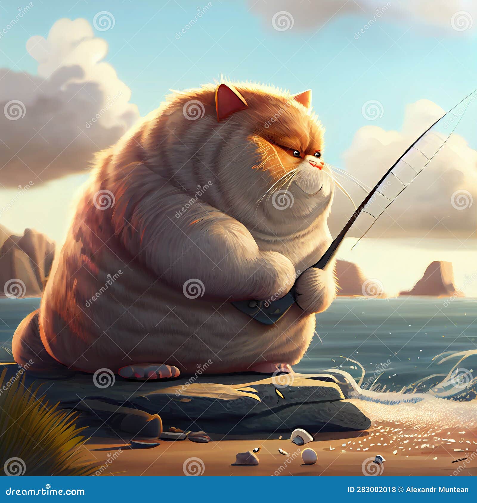 Happy cat fishing. stock illustration. Illustration of fishing - 283002018