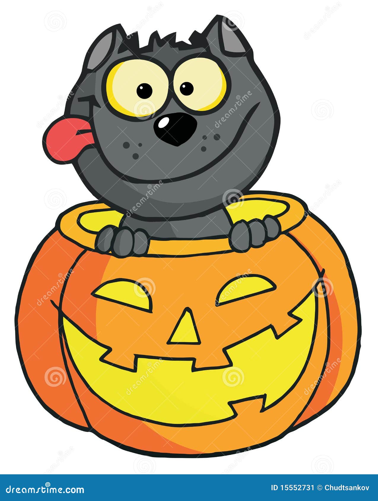 Happy cat in a pumpkin stock vector. Illustration of cartoons - 15552731
