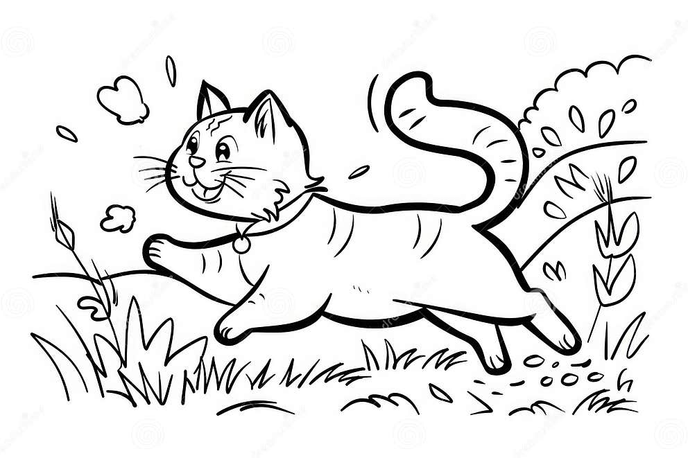Happy Cat Running in a Sketch Style Stock Illustration - Illustration ...