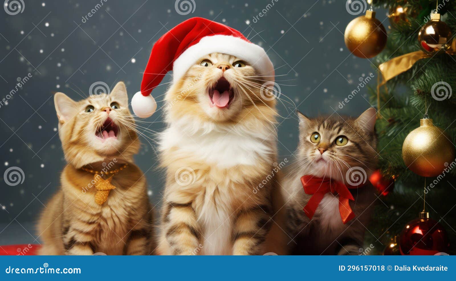 Happy cats at Christmas stock illustration. Illustration of long ...