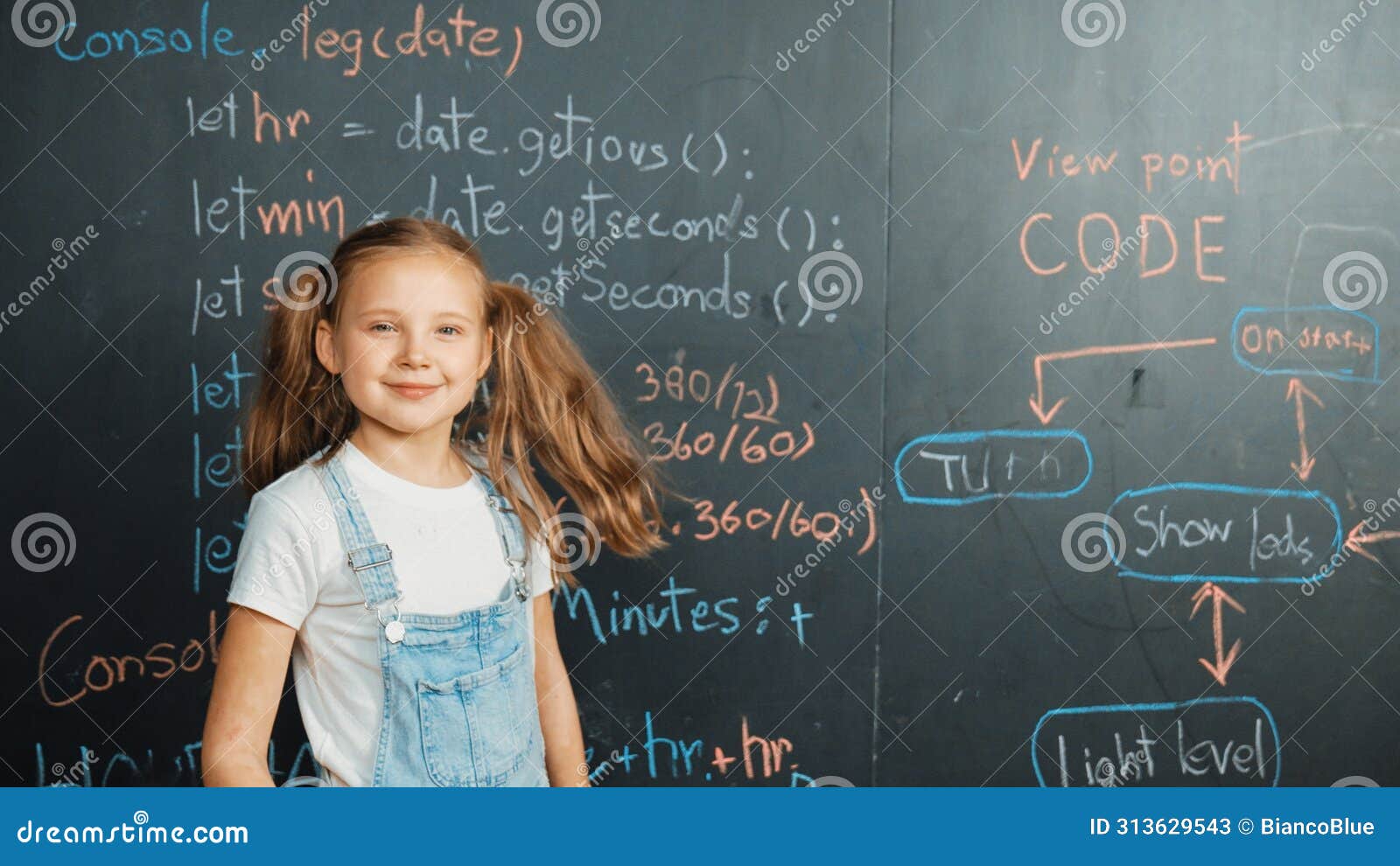 Caucasian Smart Girl Looking at Camera while Standing at Blackboard ...