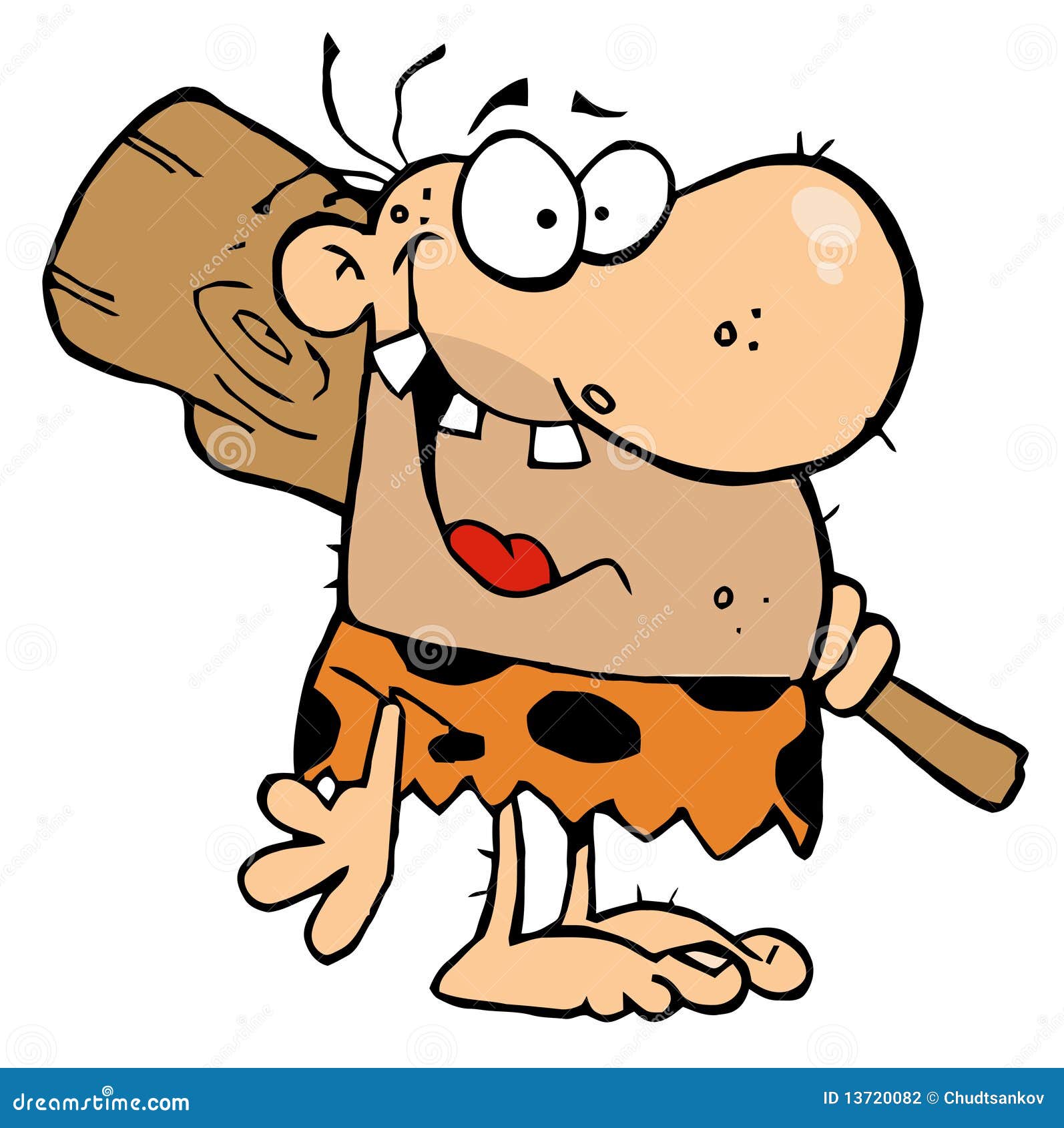 Happy caveman with club stock vector. Illustration of drawing - 13720082