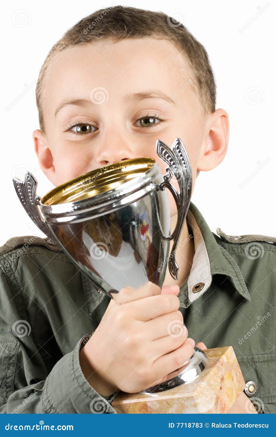 Happy Champion Kissing His Trophy Stock Image - Image of isolated ...