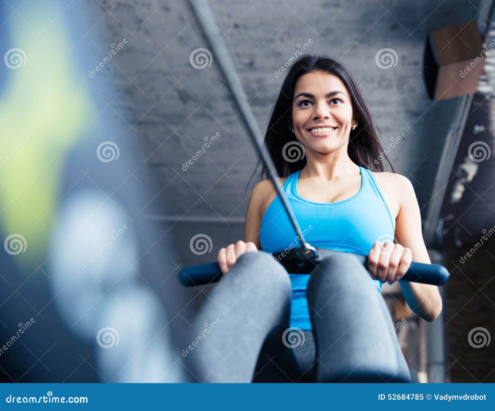 Happy Charming Woman Working Out at Gym Stock Image - Image of machine ...