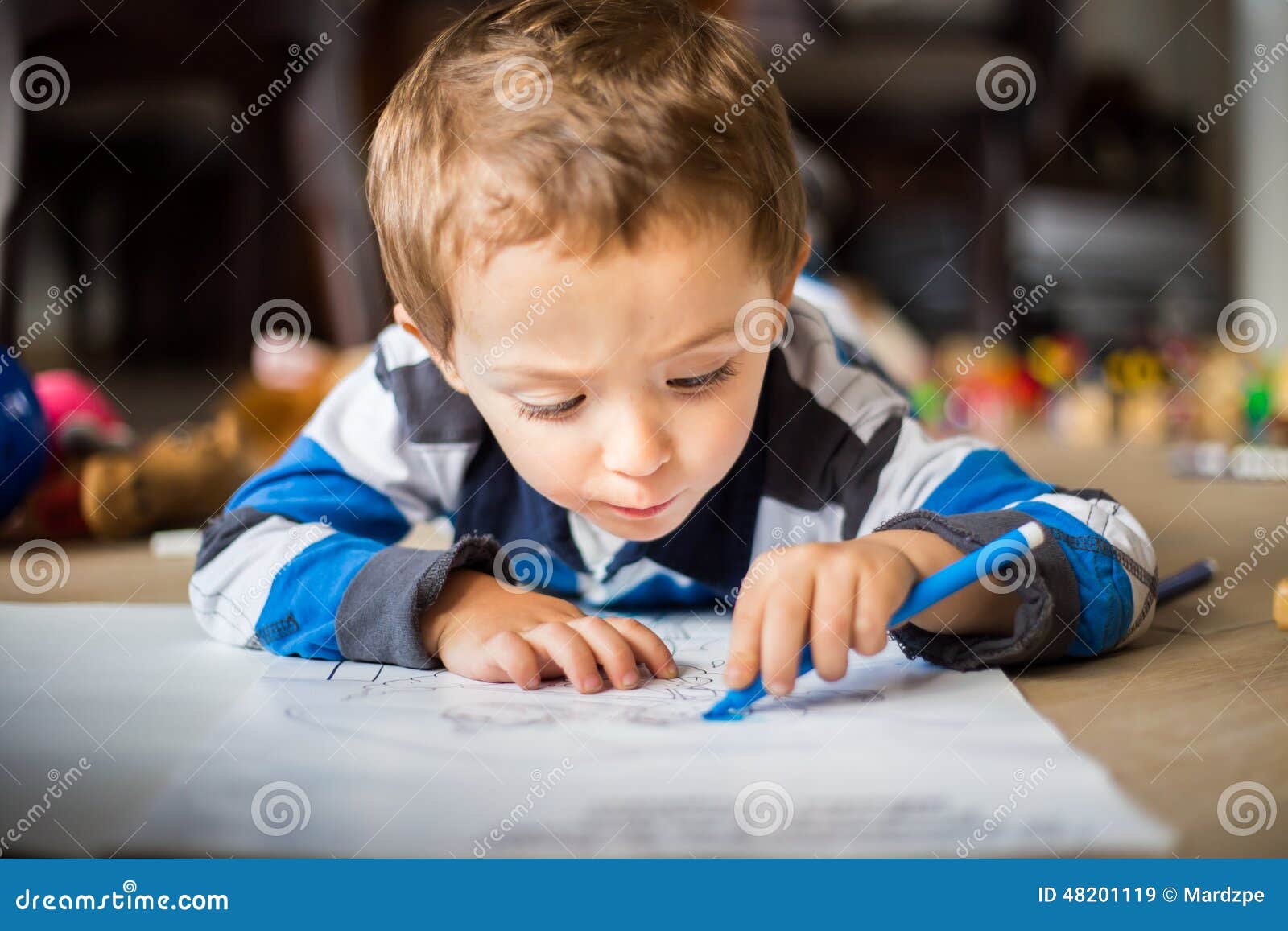 Happy Cheerful Child Drawing at Home. Creativity Concept Stock Image ...