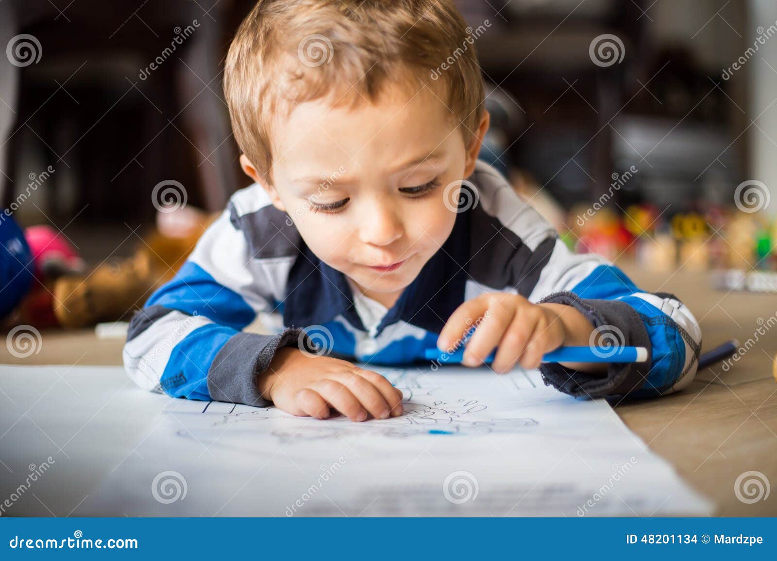 Happy Cheerful Child Drawing at Home. Creativity Concept Stock Photo ...