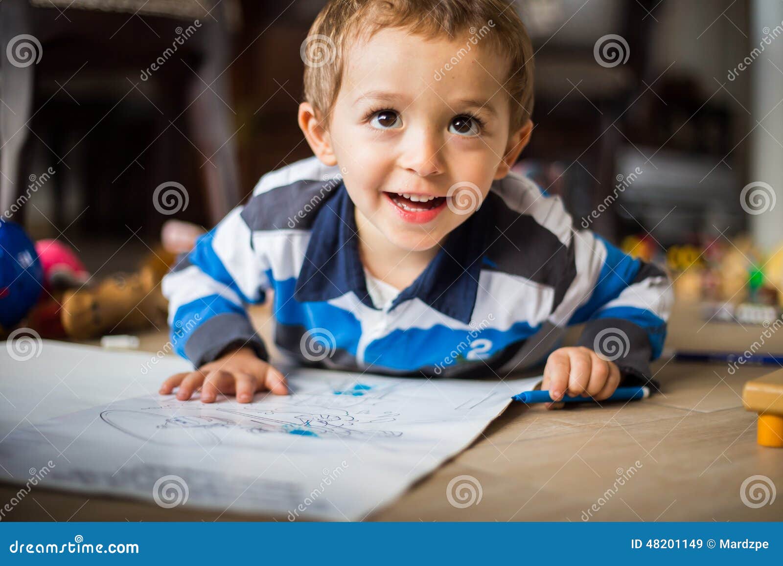 Happy Cheerful Child Drawing at Home. Creativity Concept. Stock Image ...