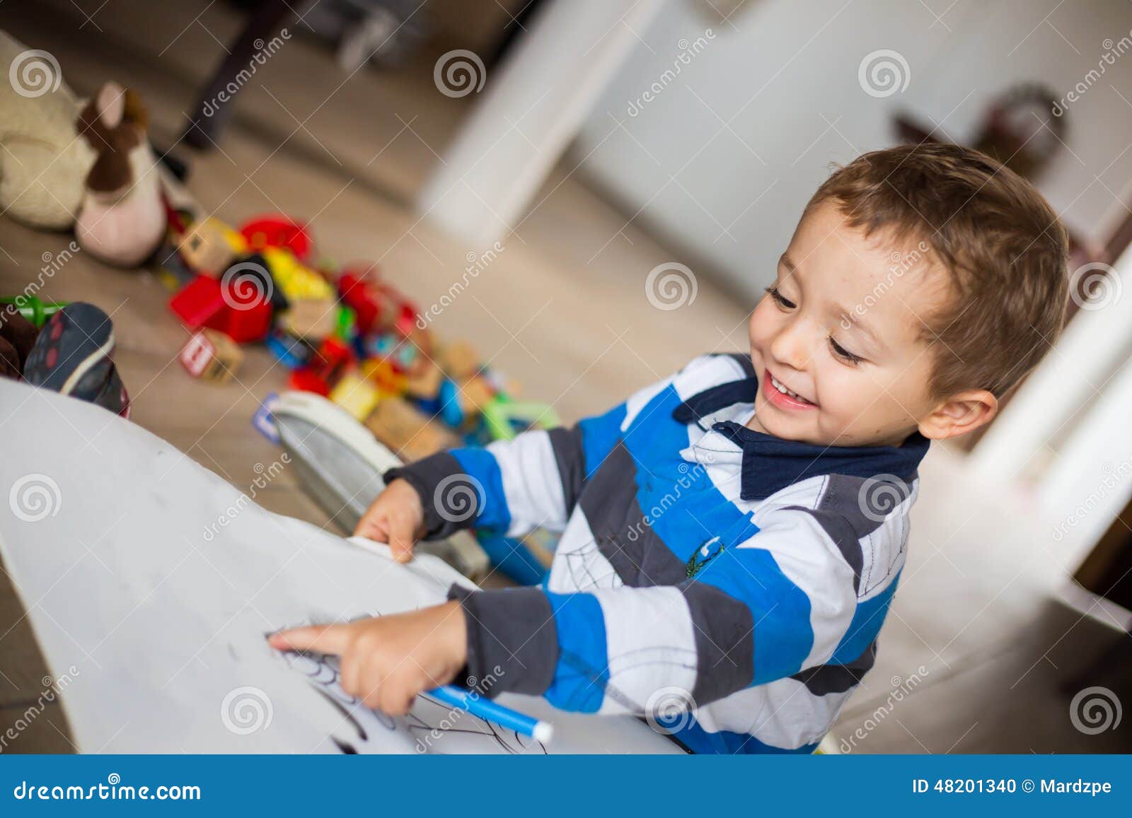 Happy Cheerful Child Drawing at Home. Creativity Concept Stock Photo ...