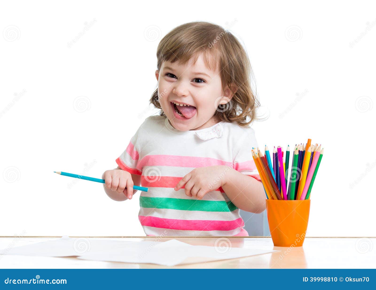 Happy Cheerful Child Drawing Pencils Stock Photo - Image of cheerful ...