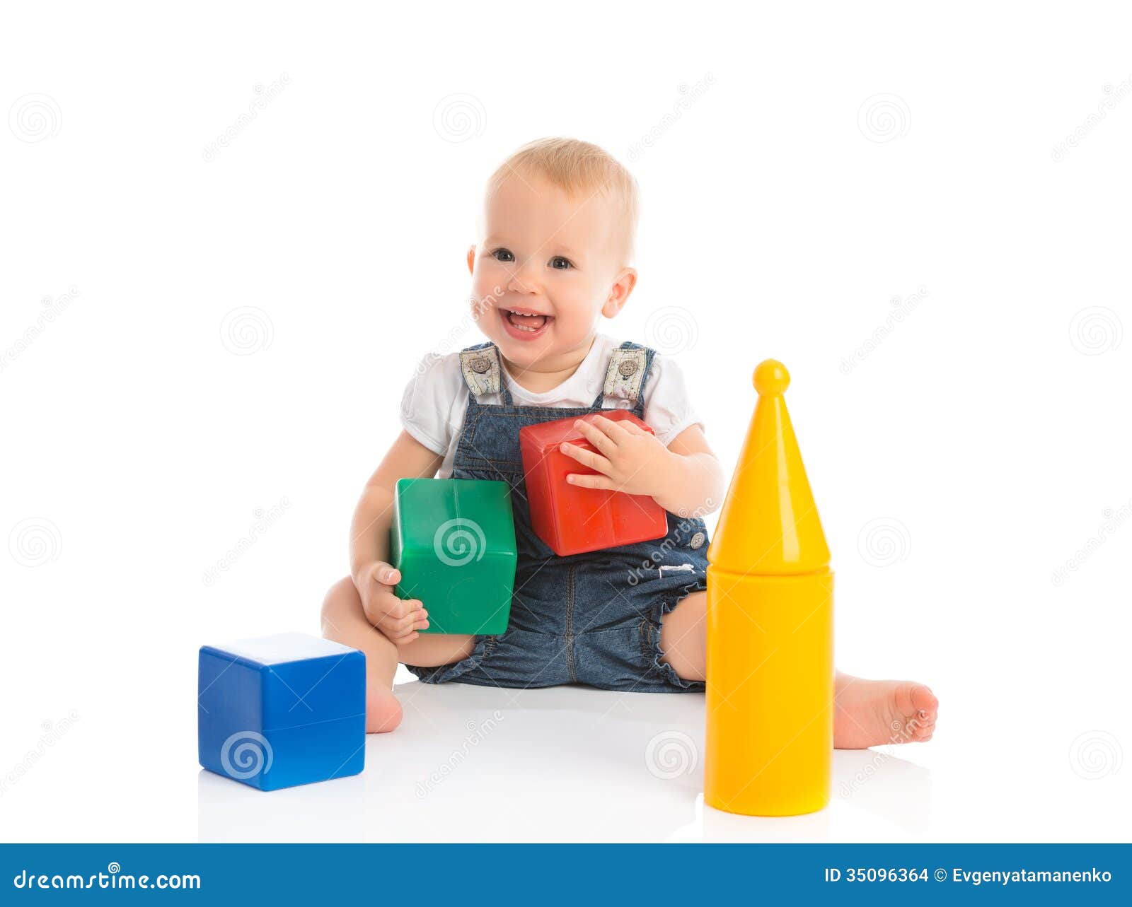 Happy Cheerful Child Playing with Blocks Cubes on White Stock Photo ...