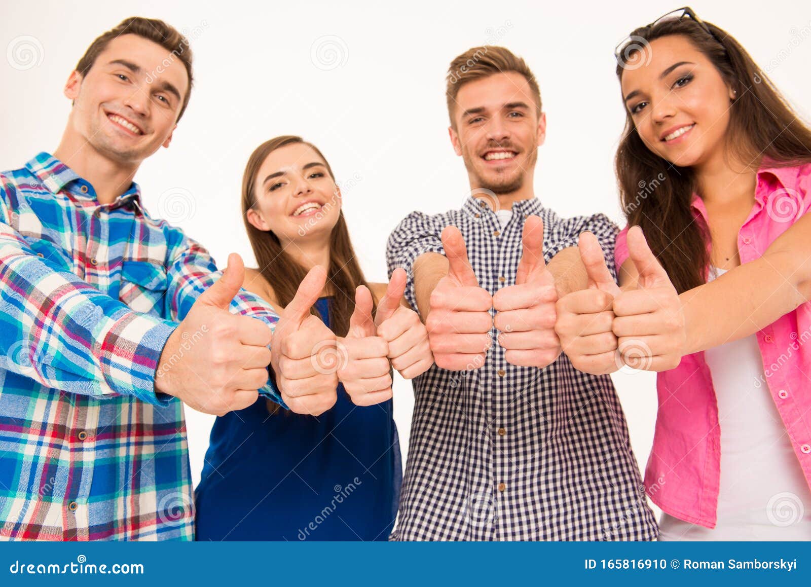Happy Cheerful Group Showing Thumbs Up Stock Photo - Image of ...