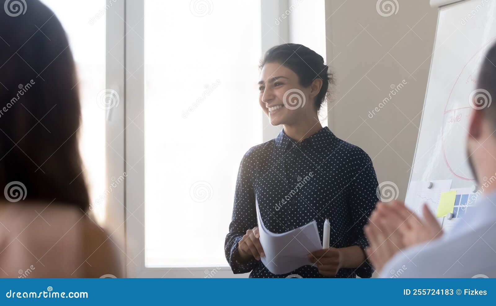 Happy Cheerful Indian Presenter Getting Applause, Approval from ...