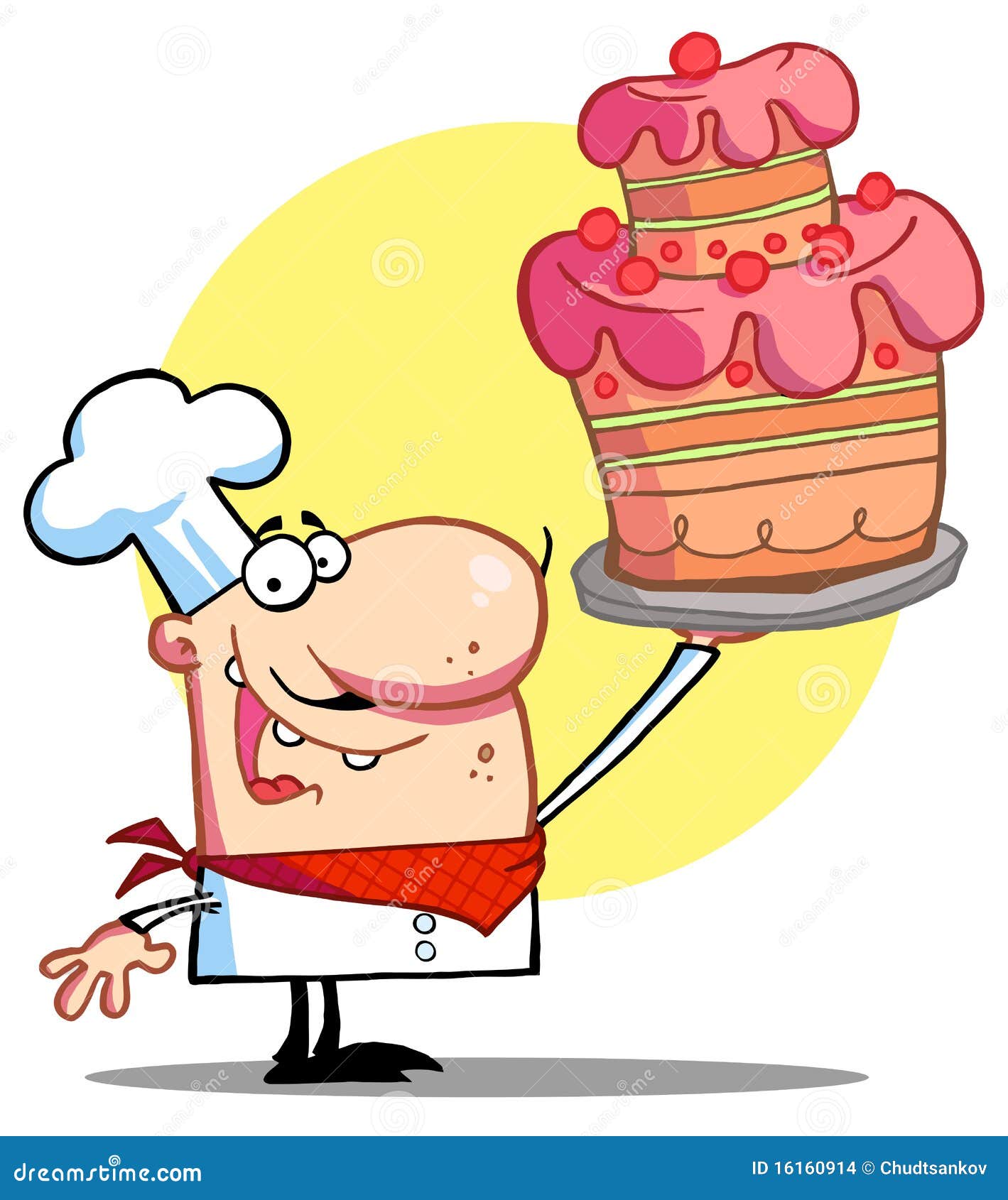 Happy chef brings cake stock vector. Illustration of maker - 16160914