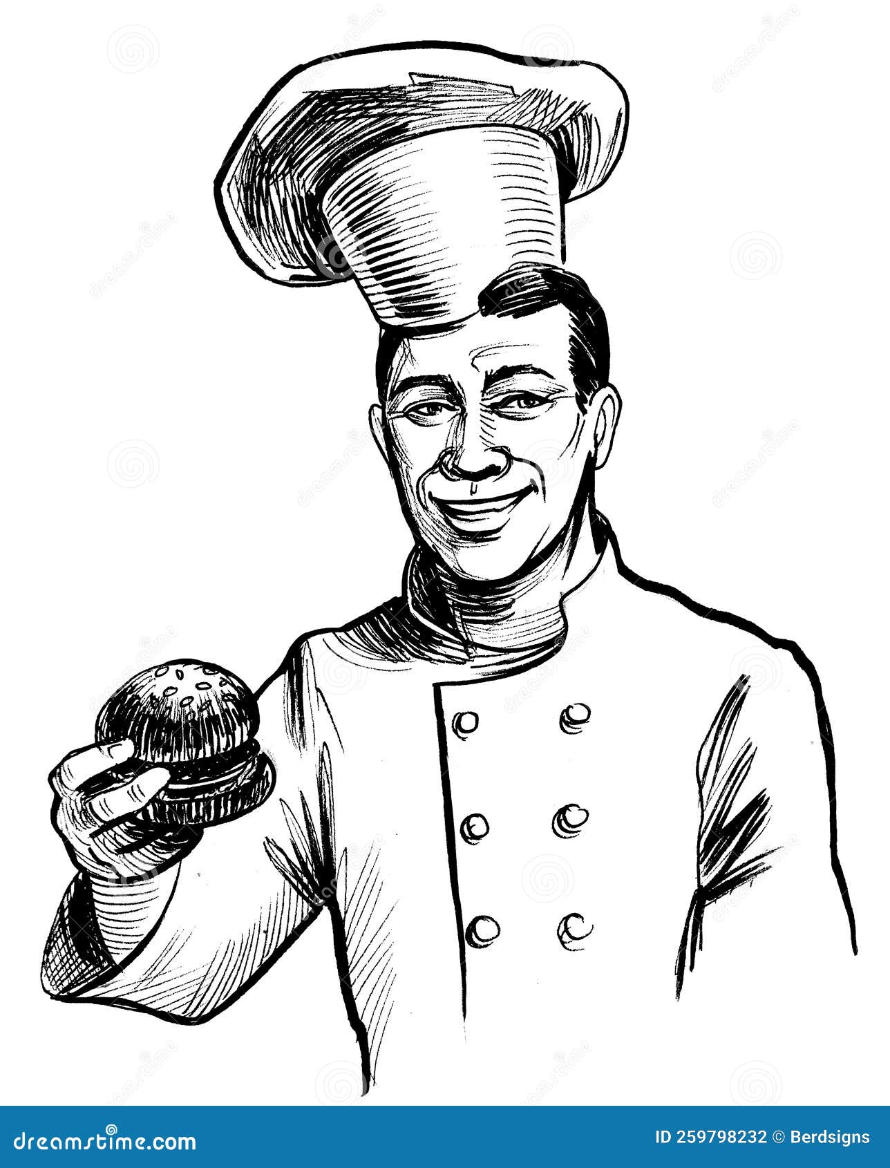 Happy chef with a burger stock illustration. Illustration of fast ...