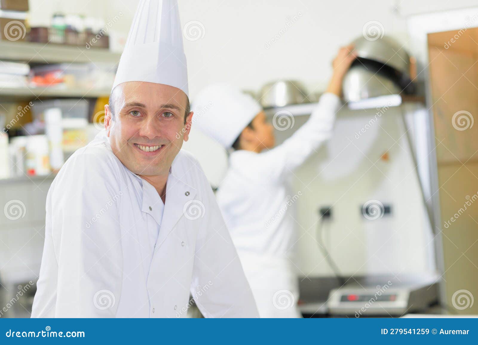 Happy Chef in Commercial Kitchen Stock Image - Image of cooking ...