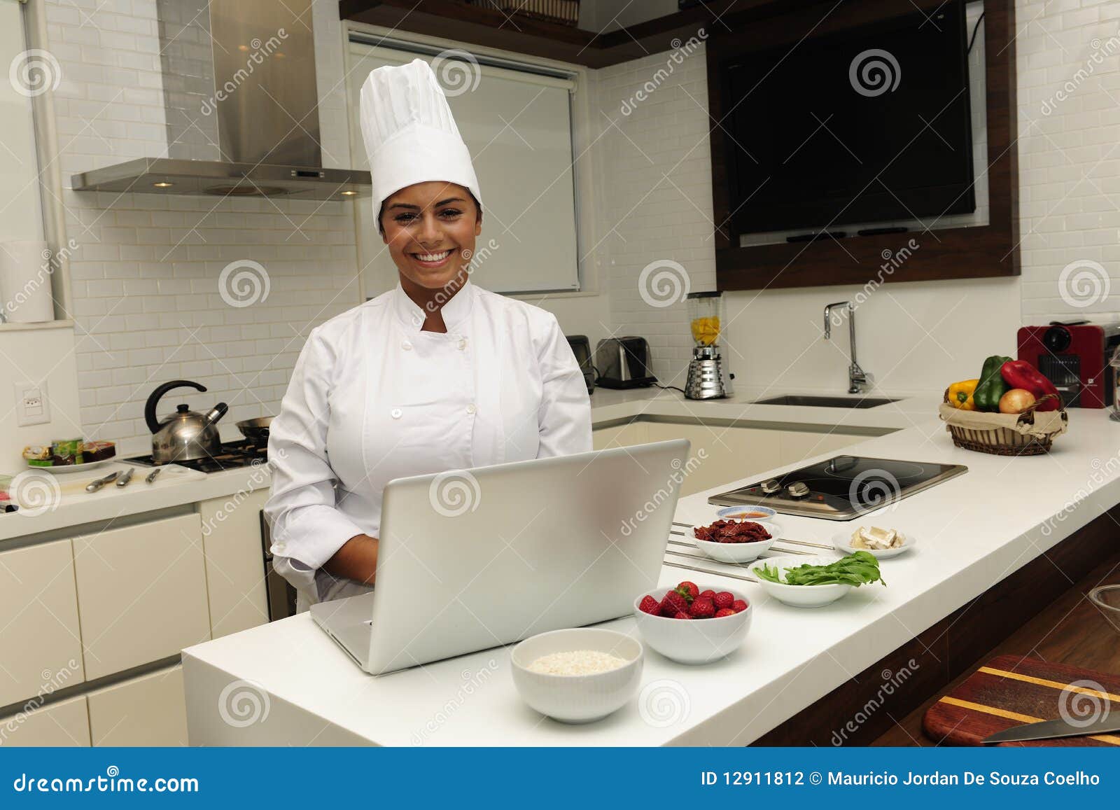 Happy Chef Cooking in Kitchen Stock Photo - Image of indoors, cooking ...