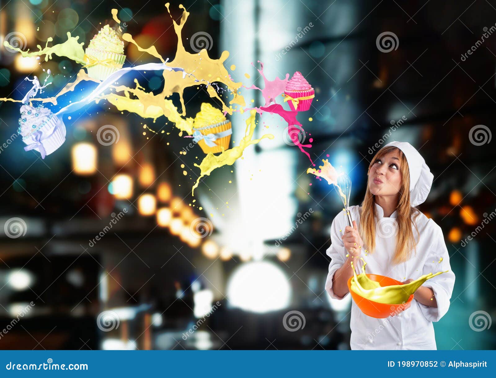 Happy Chef Cooks a New Sweet Creative Recipe Stock Photo - Image of ...