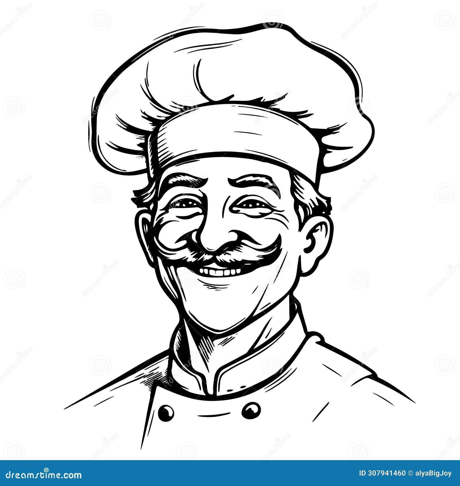Happy chef in hat. stock vector. Illustration of delicatessen - 307941460