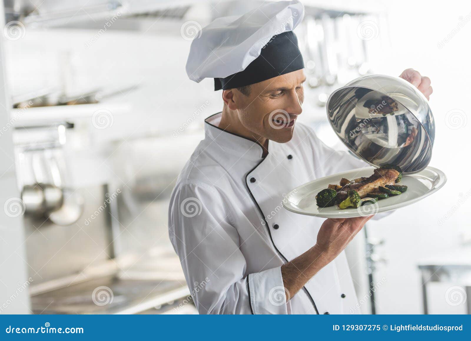Happy Chef Looking at Cooked Meal Stock Image - Image of cafe, cookery ...