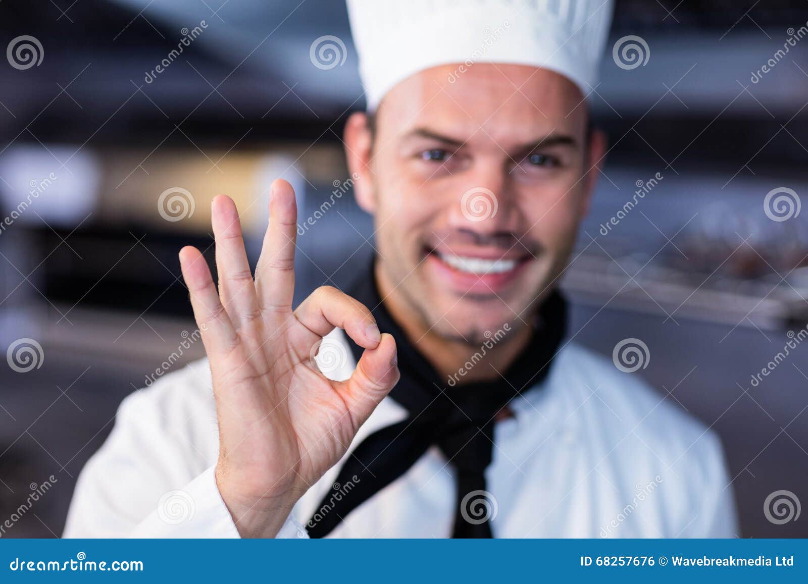 Happy Chef Making Ok Sign in Commercial Kitchen Stock Photo - Image of ...