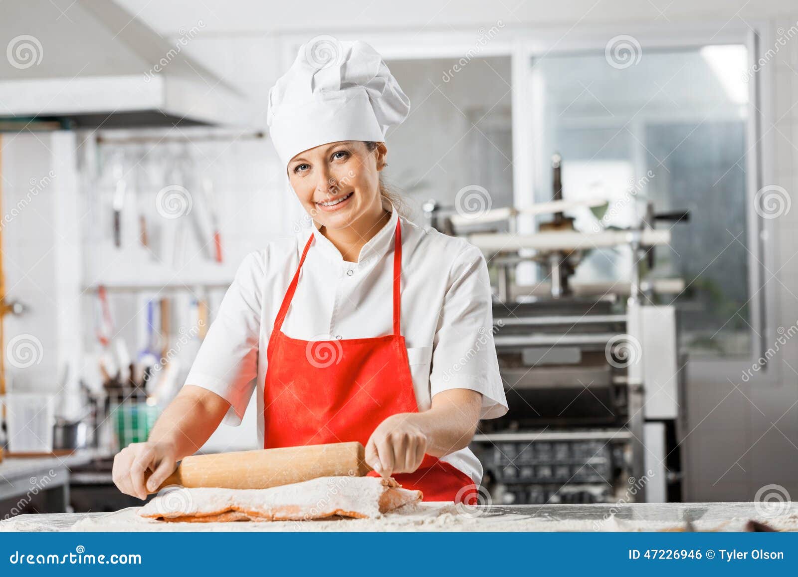 Happy Chef Rolling Pasta Sheet in Kitchen Stock Photo - Image of ...