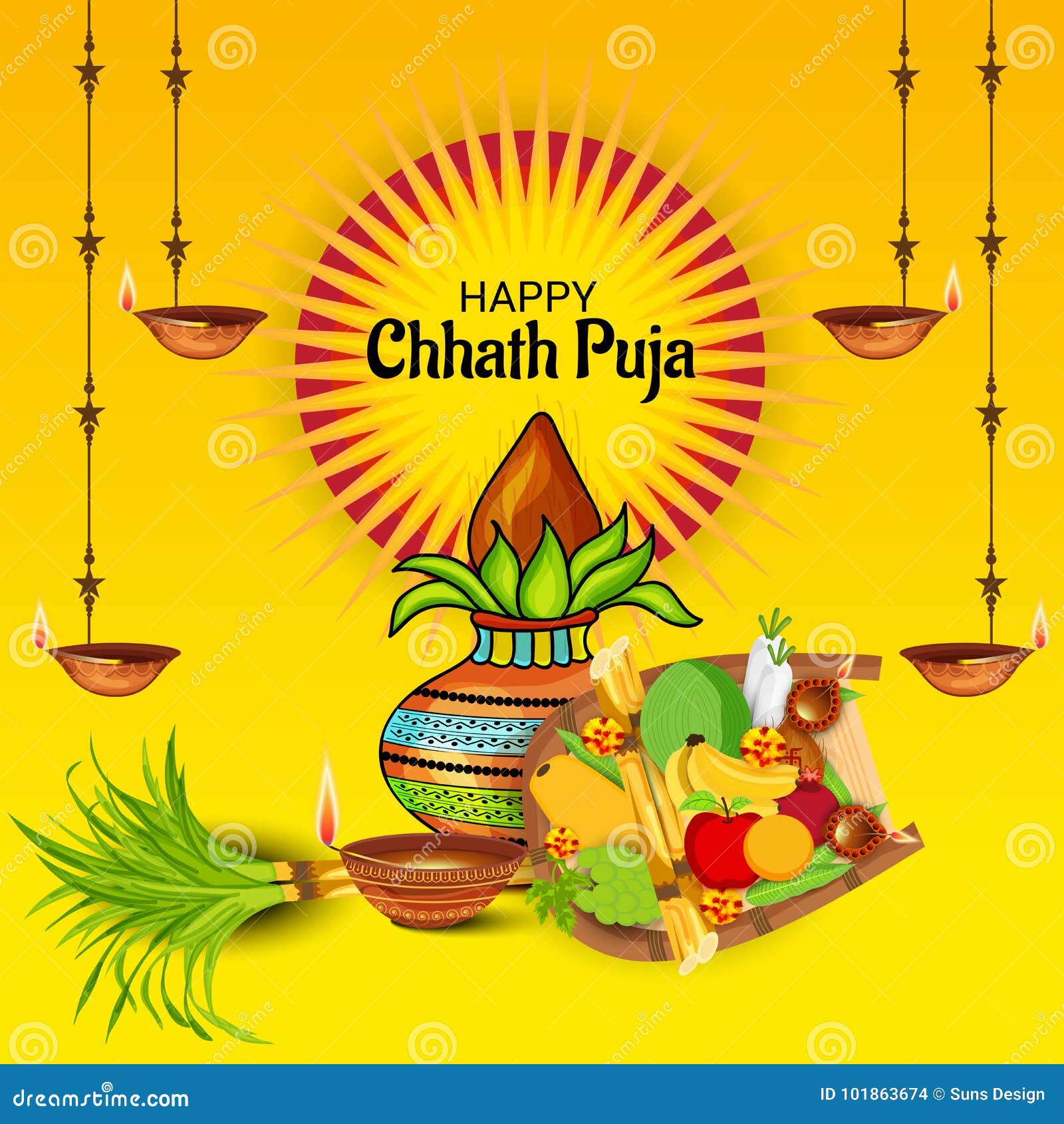 Chhath Puja Ancient Festival RGB Color Icon Cartoon Vector ...