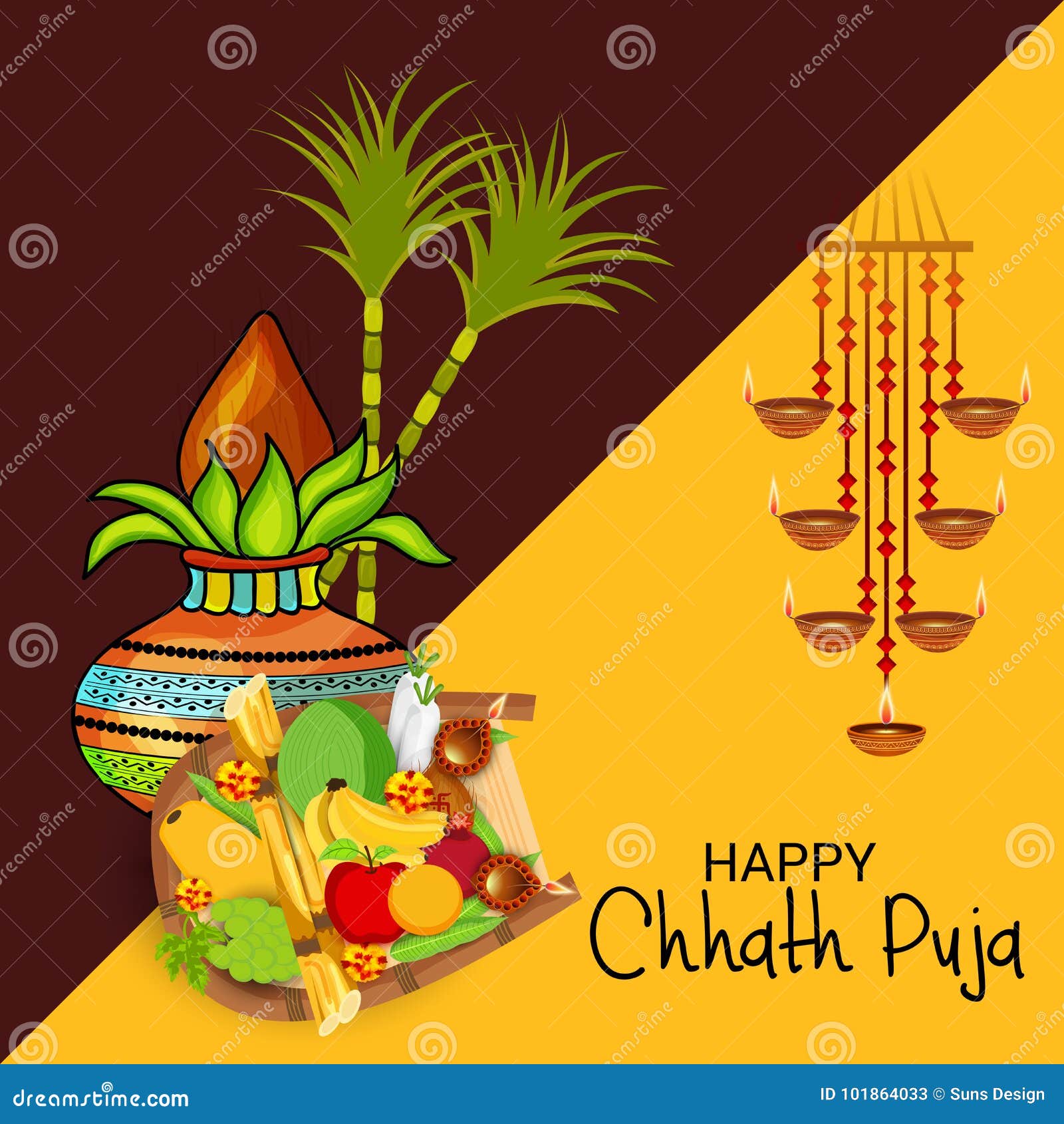 Happy Chhath Puja Holiday Background For Sun Festival Of India Cartoon ...