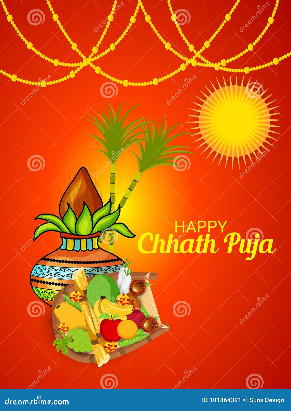 Happy Chhath Puja Template Design Illustration Of An Indian Festival ...