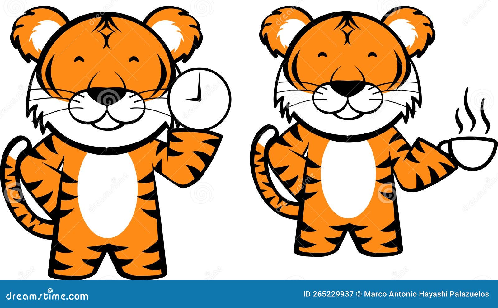 Happy Chibi Tiger Cartoon Expressions Set Illustration in Vector Format ...