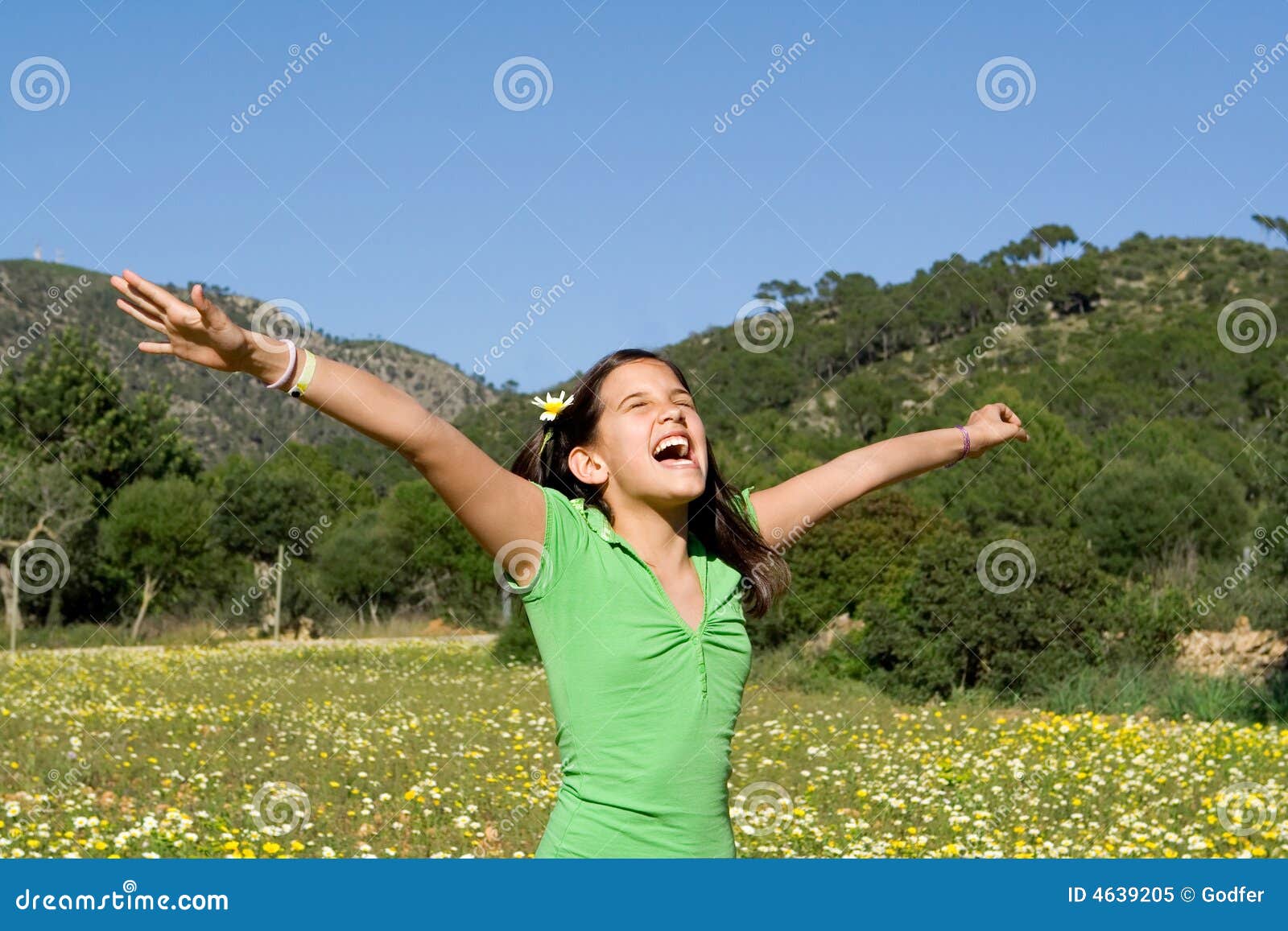 Happy Child Arms Raised with Joy Stock Image - Image of child, playful ...