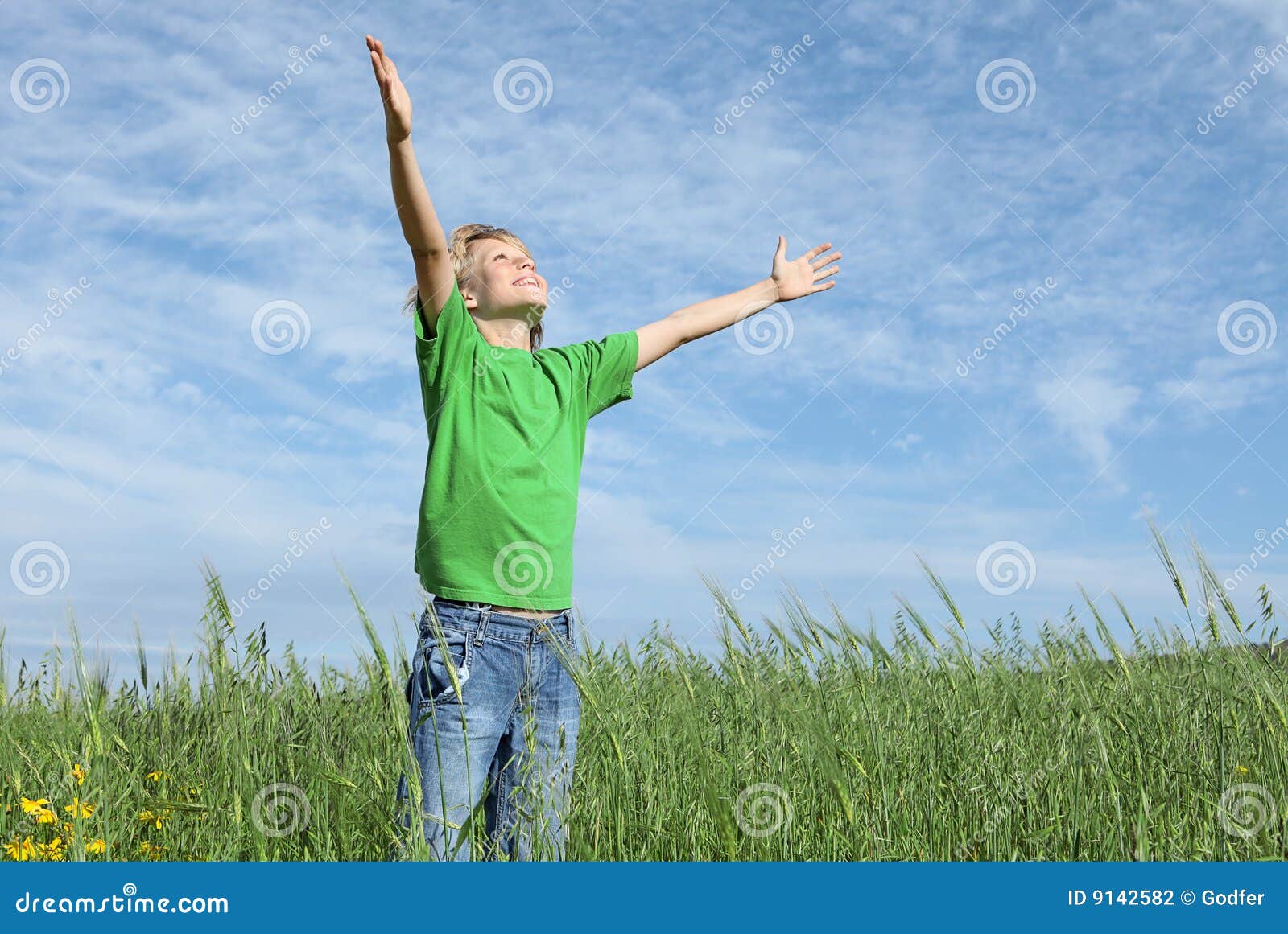 Happy Child Arms Raised in Prayer Stock Photo - Image of nature, child ...
