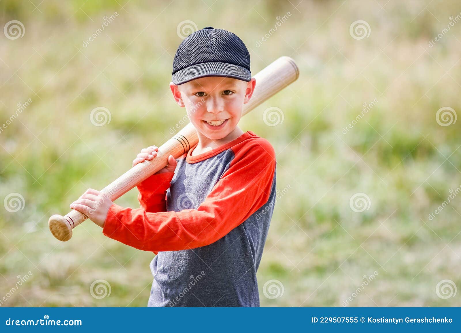 A Happy Child with Baseball Bat on Nature Concept in Park Stock Image ...