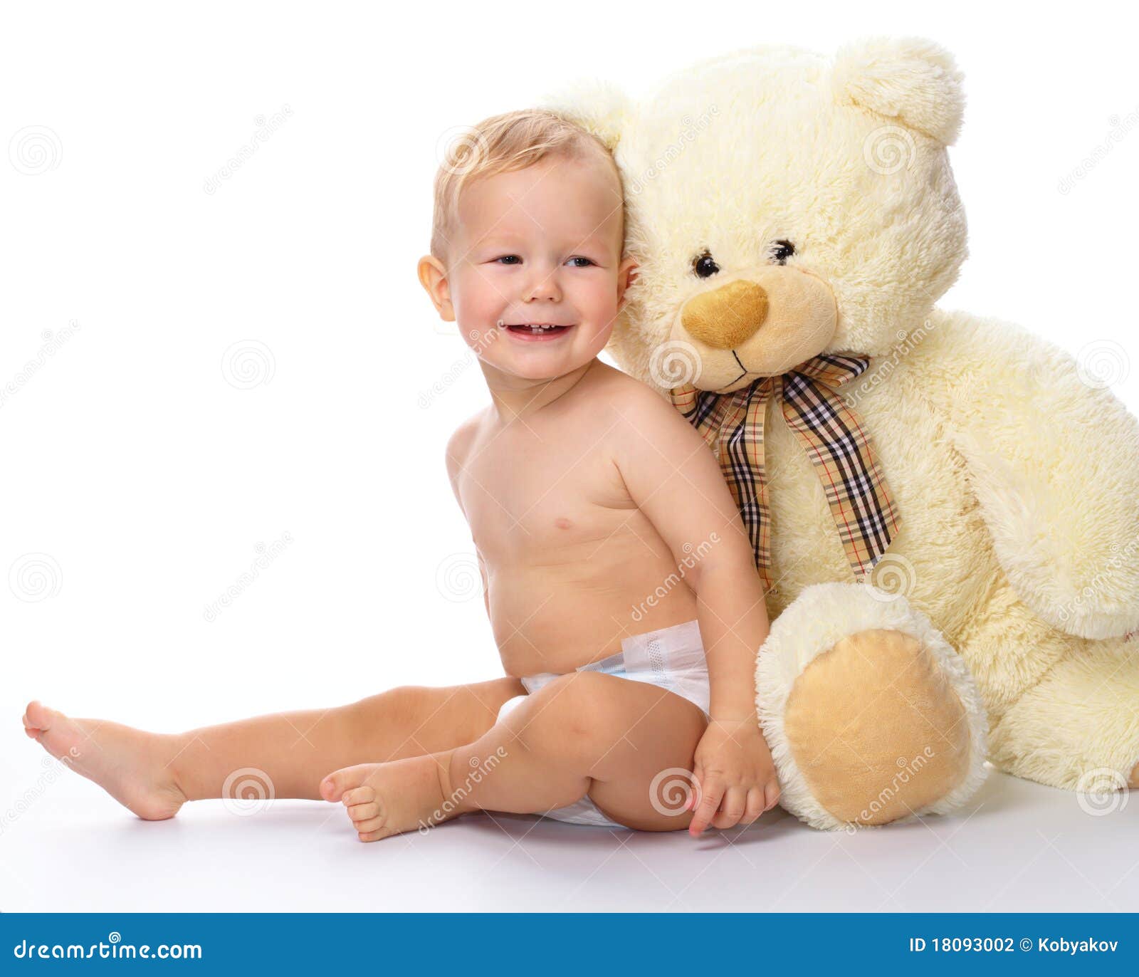 Happy Child with Big Soft Bear Toy Stock Photo - Image of human ...