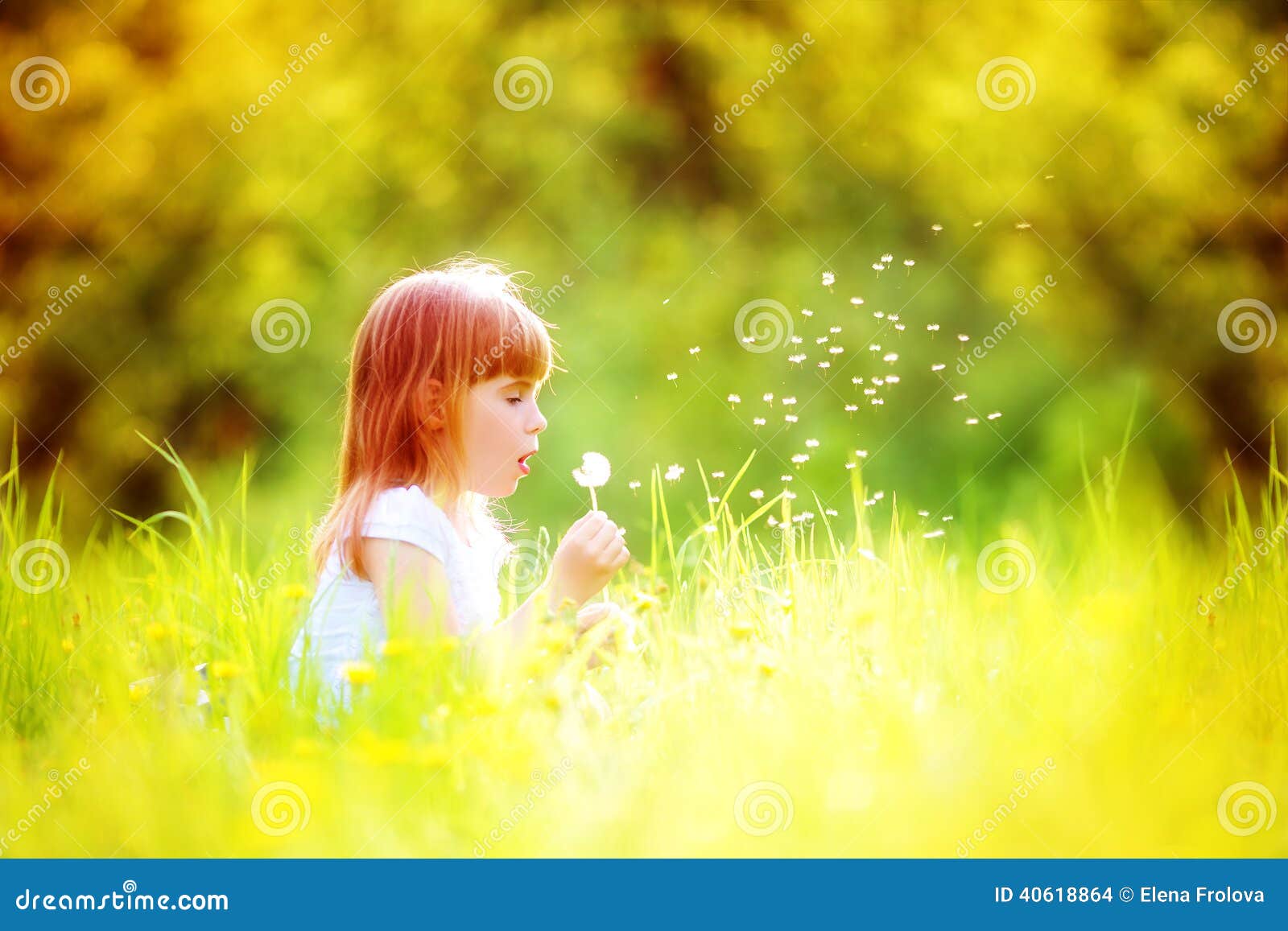 Happy Child Blowing Dandelion Outdoors in Spring Park Stock Photo ...