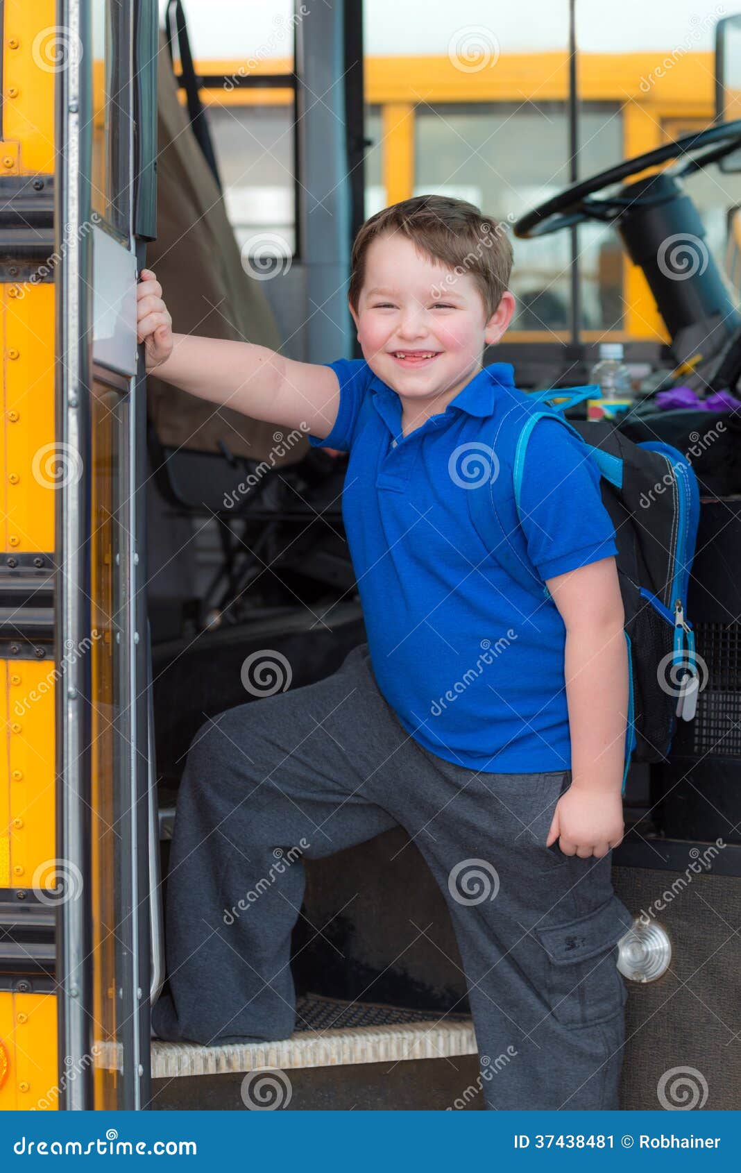 Happy Child Boarding School Bus Stock Image - Image of casual ...
