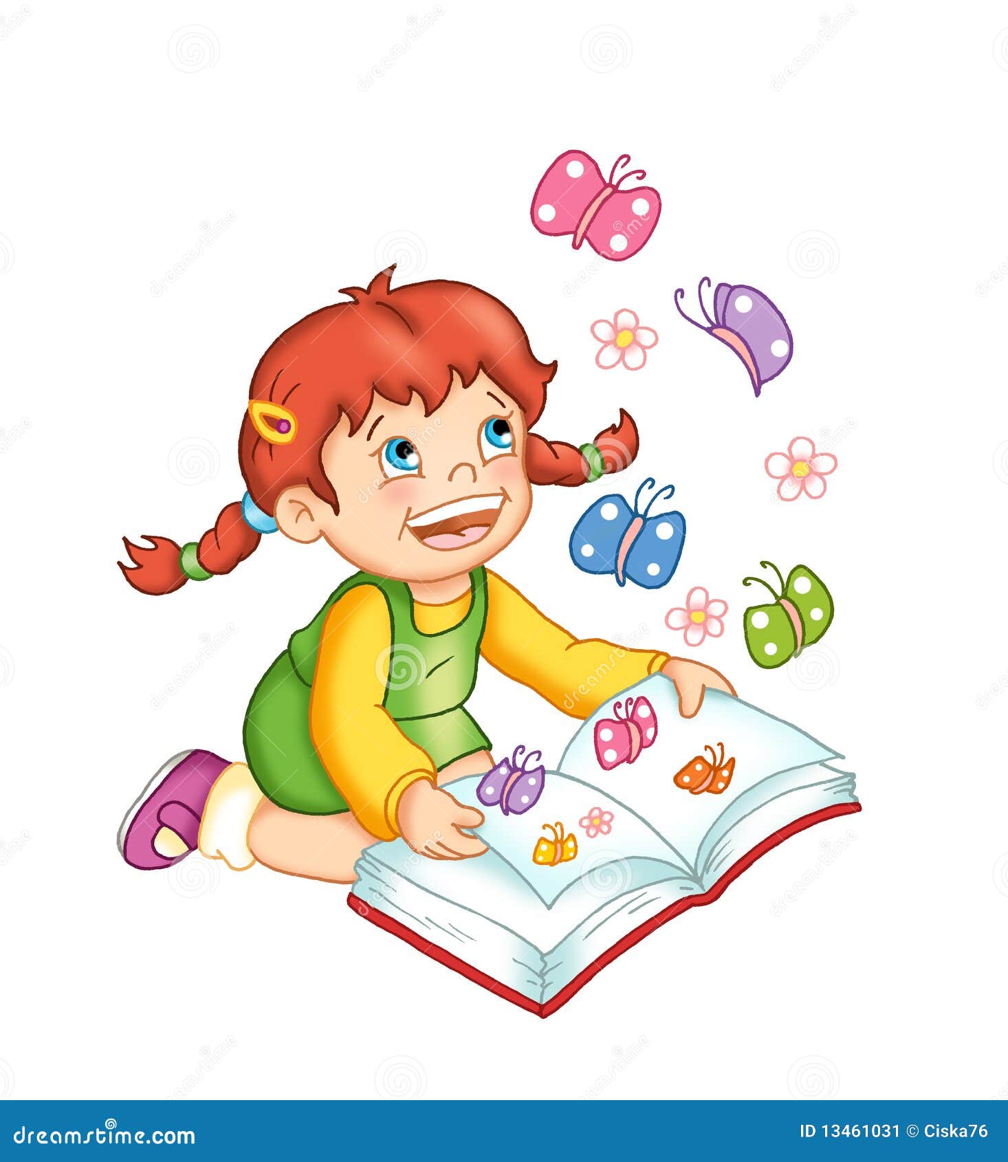 Happy child with book stock illustration. Illustration of children ...