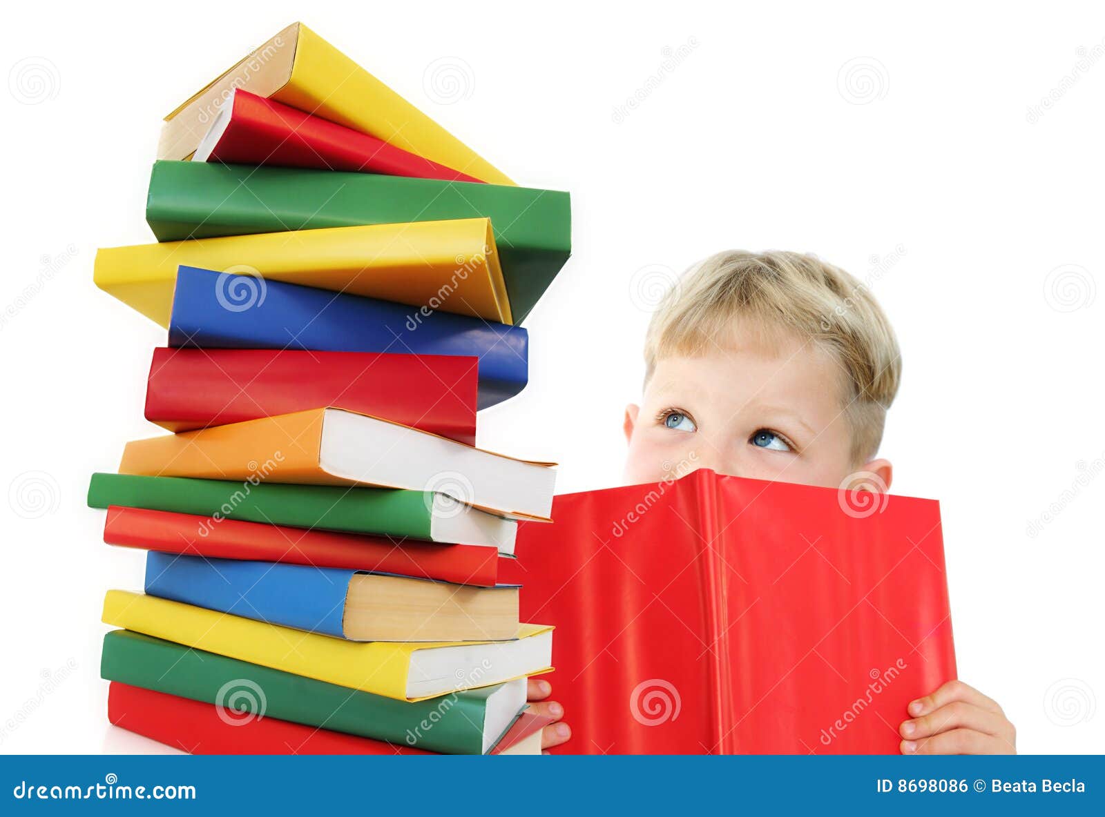 Happy child with books stock photo. Image of childhood - 8698086