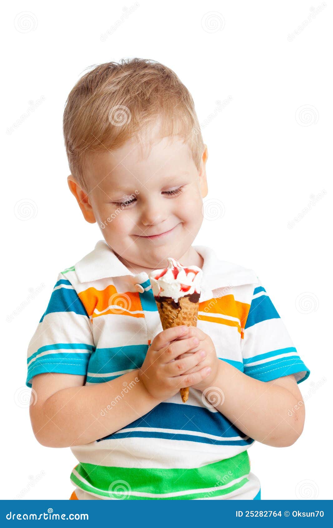 Happy Child Boy with Ice Cream Isolated on White Stock Photo - Image of ...