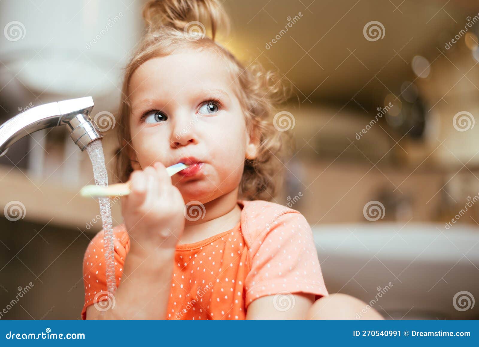 Happy Child Brushing His Teeth in the Morning in the Bath Stock Image ...