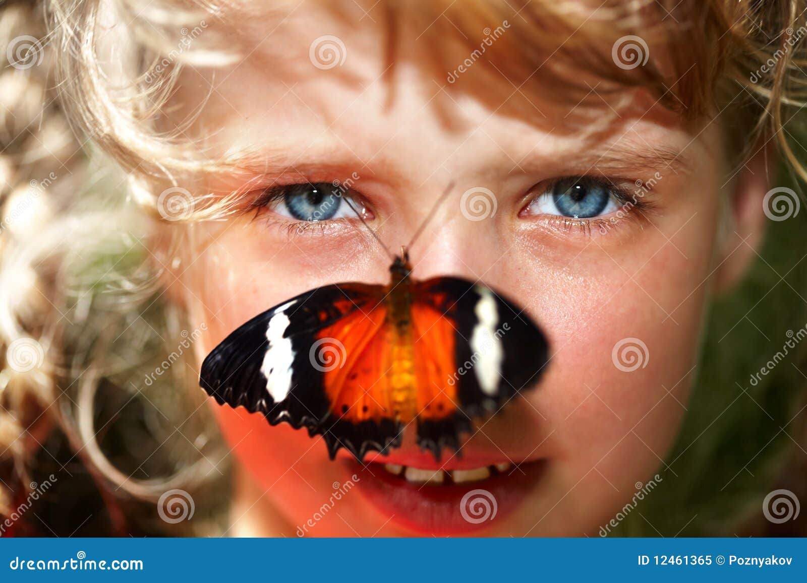 Happy Child with Butterfly on Neck. Stock Image - Image of harmony ...