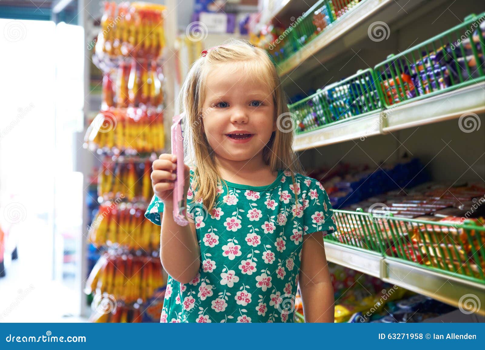 Happy Child at Candy Counter of Supermarket Stock Photo - Image of ...