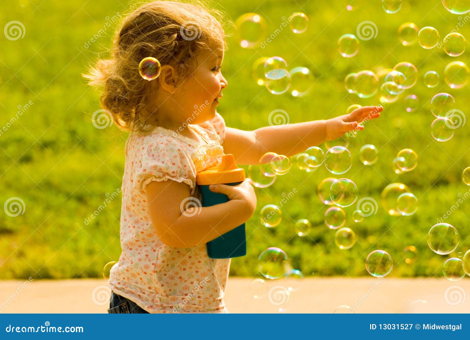 Happy Child Chasing Soap Bubbles Stock Image - Image of game, full ...