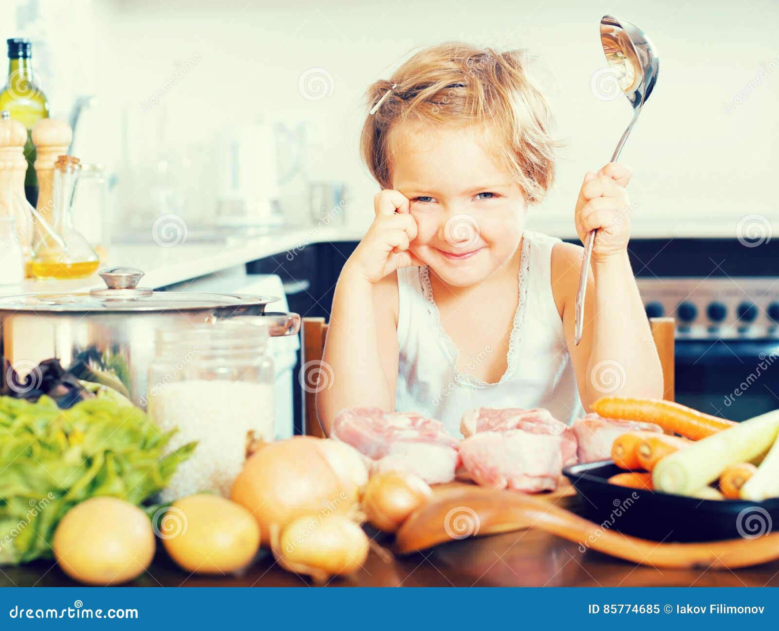 Happy Child Cooking Soup at Home Stock Image - Image of young, bird ...