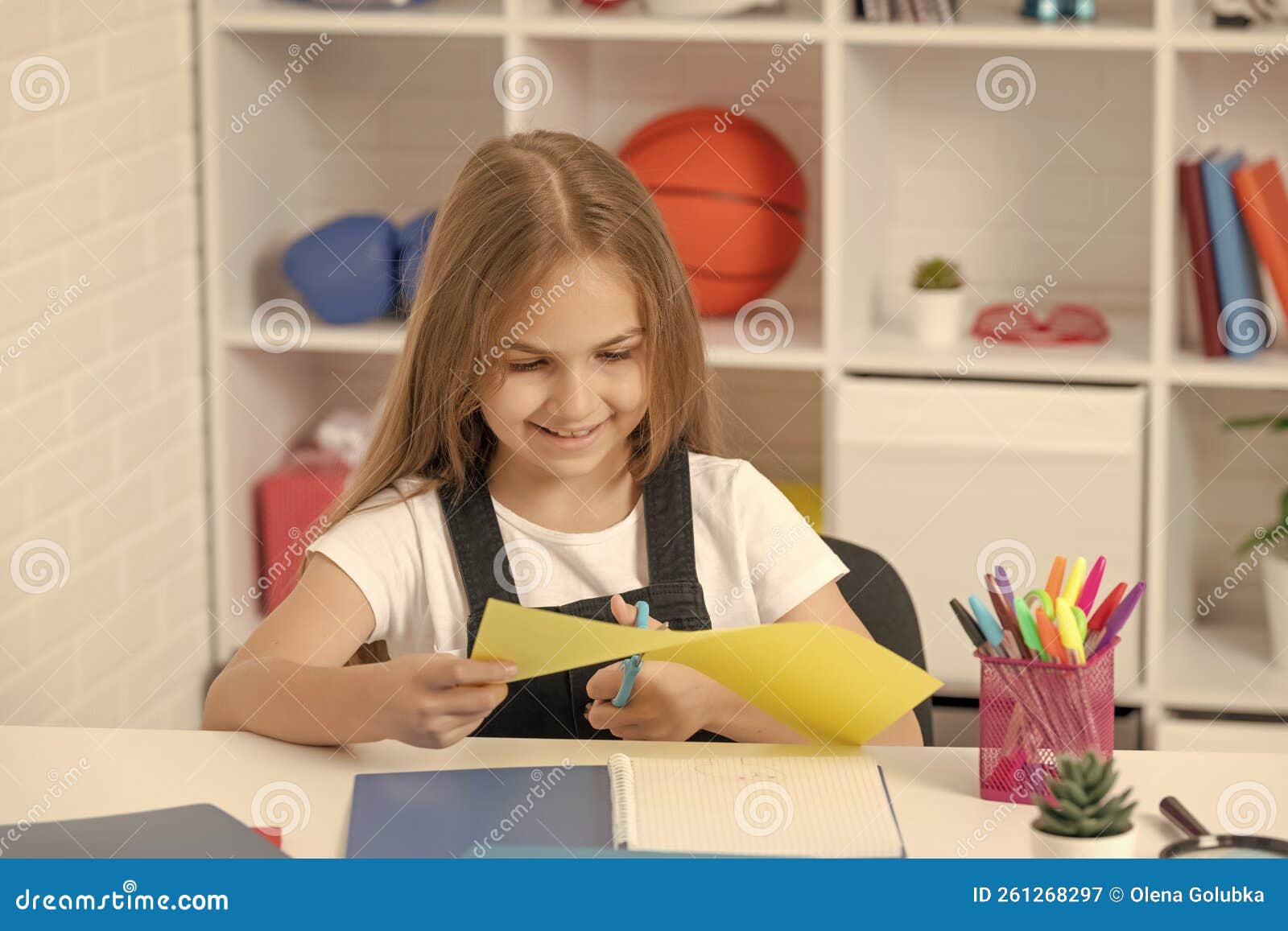 Happy Child Cut Paper in School Classroom Stock Image - Image of ...