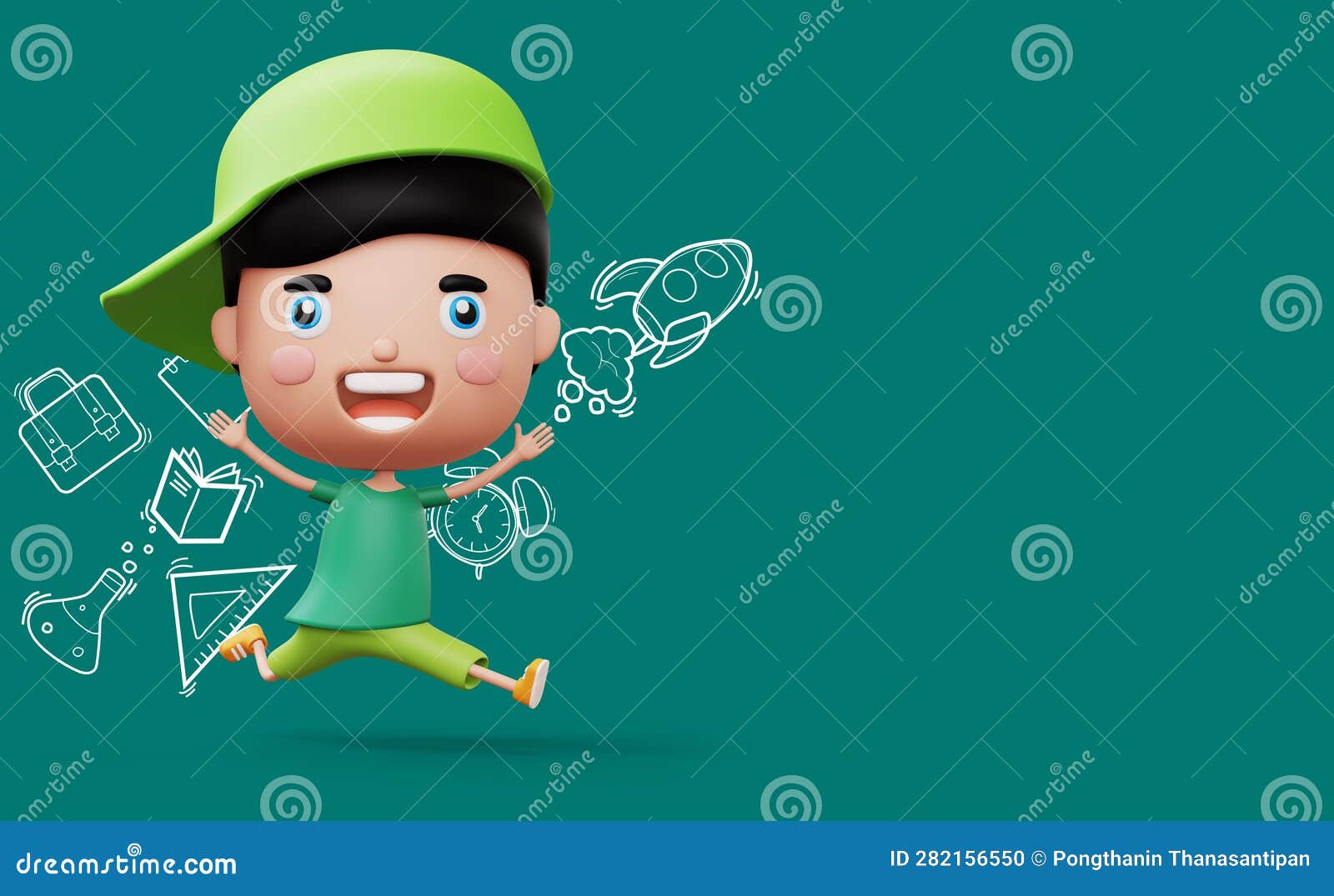 Happy Child, Cute Boy Cartoon Character, 3d Rendering Stock ...