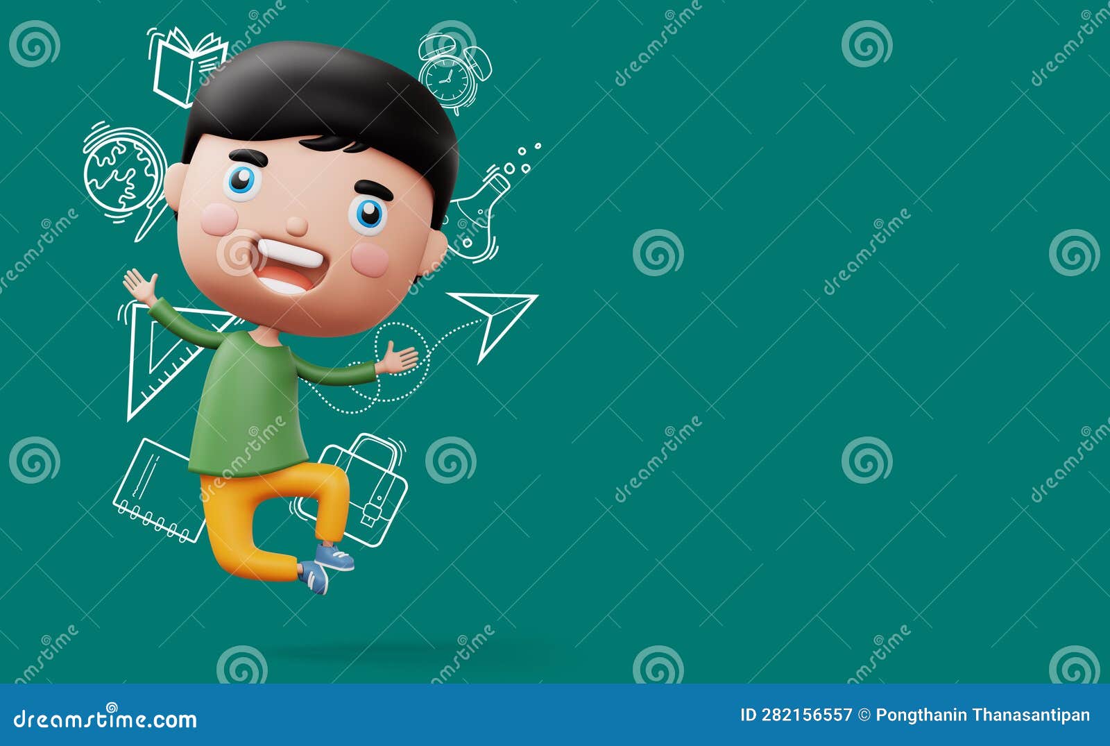 Happy Child, Cute Boy Cartoon Character, 3d Rendering Stock ...