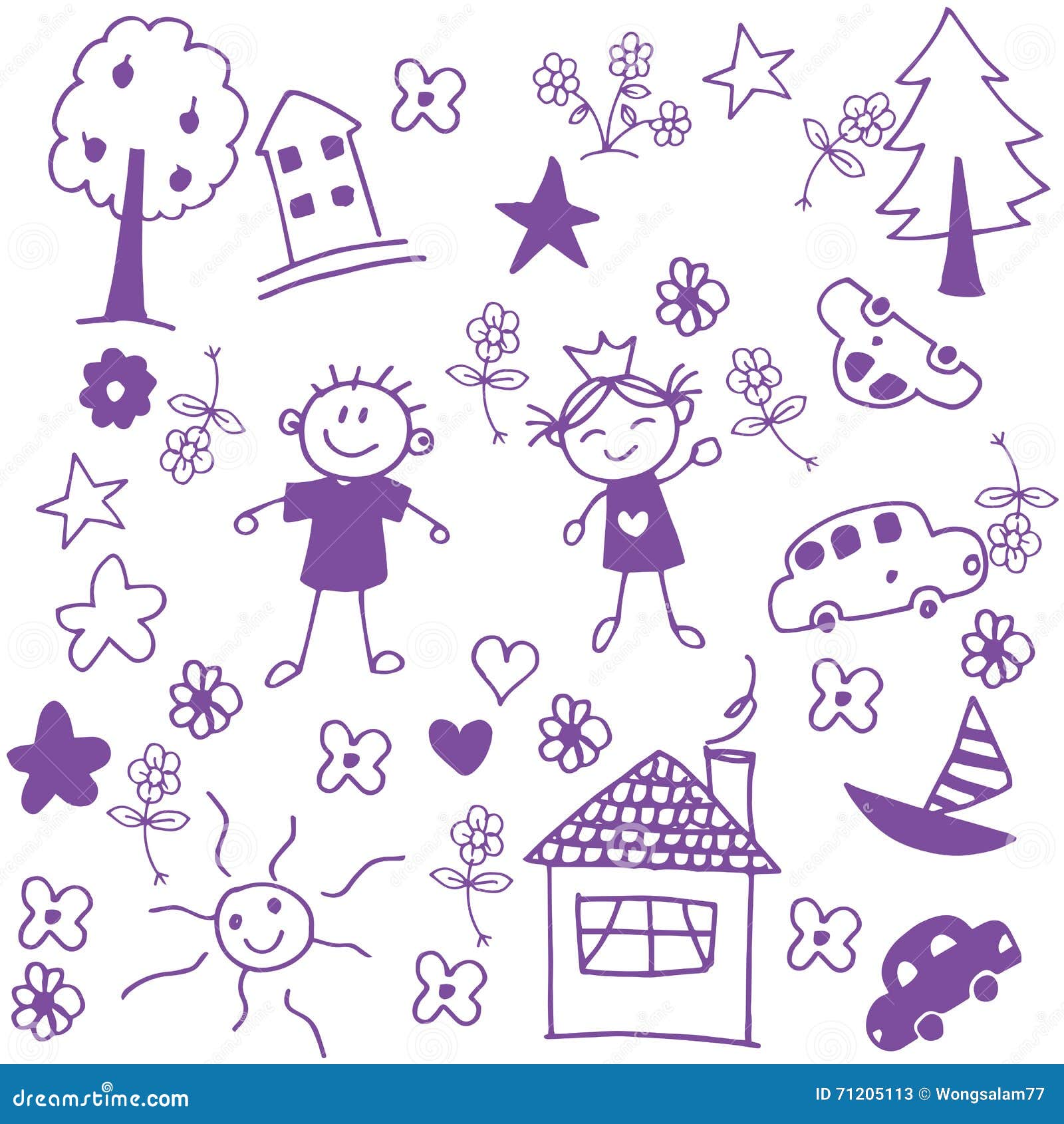 Happy child doodle art stock vector. Illustration of house - 71205113