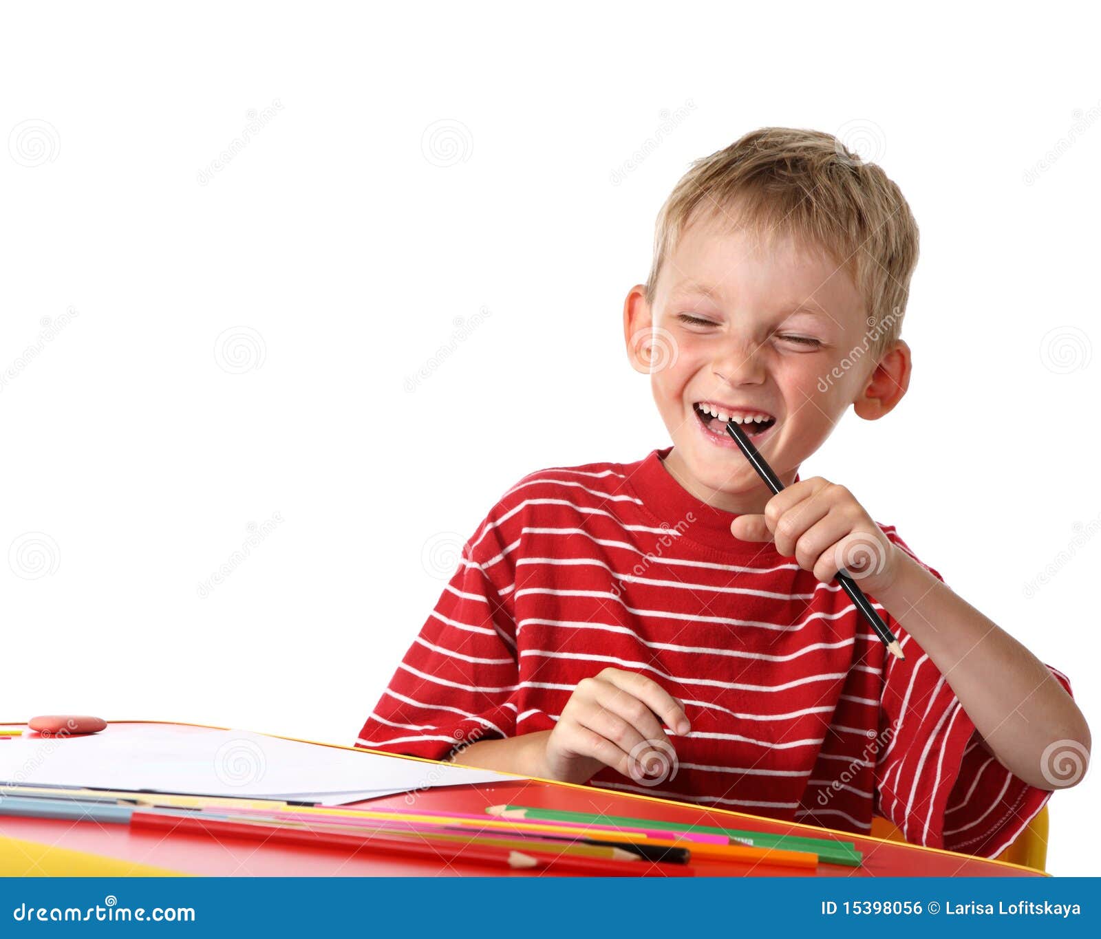 Happy Child Draws with Colored Pencils Stock Photo - Image of isolated ...