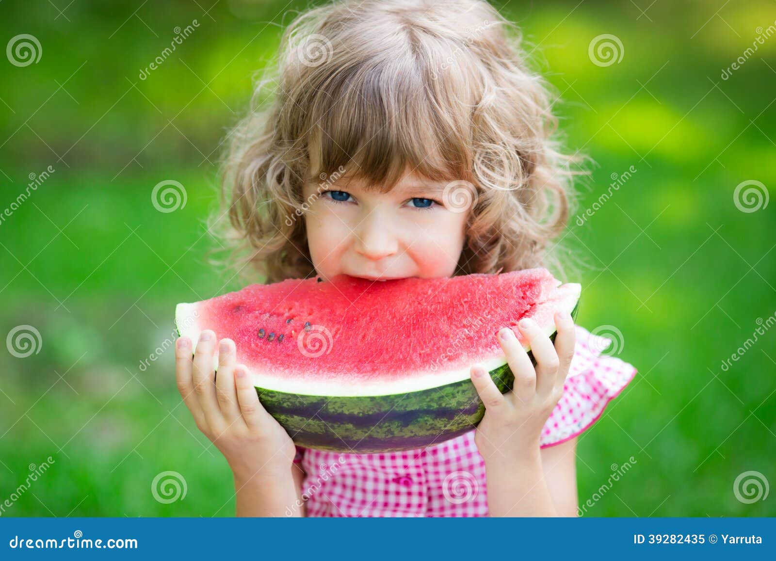 Happy Child Eating Watermelon Stock Image - Image of outside, person ...