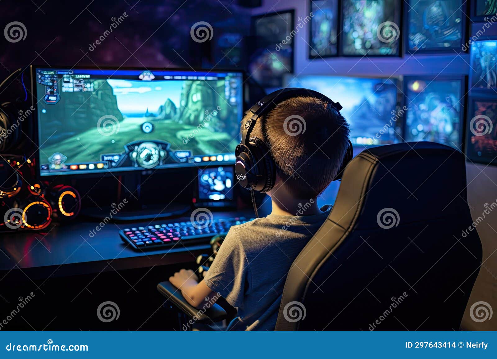 Child Gamer in a Gamer Room Stock Photo - Image of sitting, relaxation ...